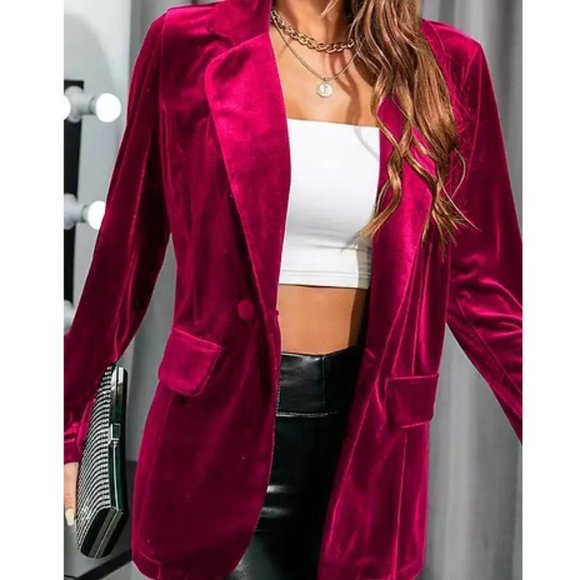 Jackets & Coats | Magenta Velvet Blazer | Poshmark